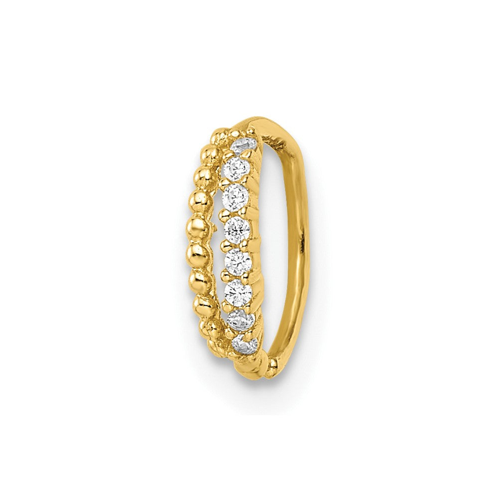 14k Gold 18 Gauge Double Row Nose Ring / Ear Cuff with Balls and Zirco ...